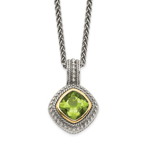 Shey Couture Sterling Silver With 14k Gold Accent 8mm Cushion Peridot