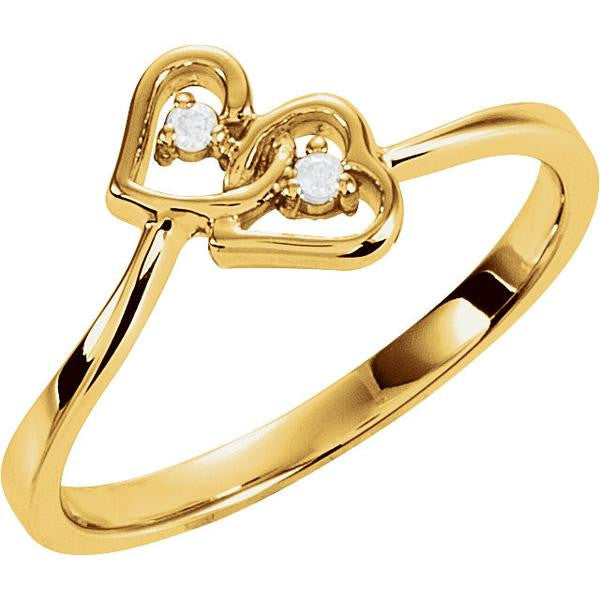 14k Gold Diamond Double 2-Stone Heart Promise Ring - White, Rose or Ye