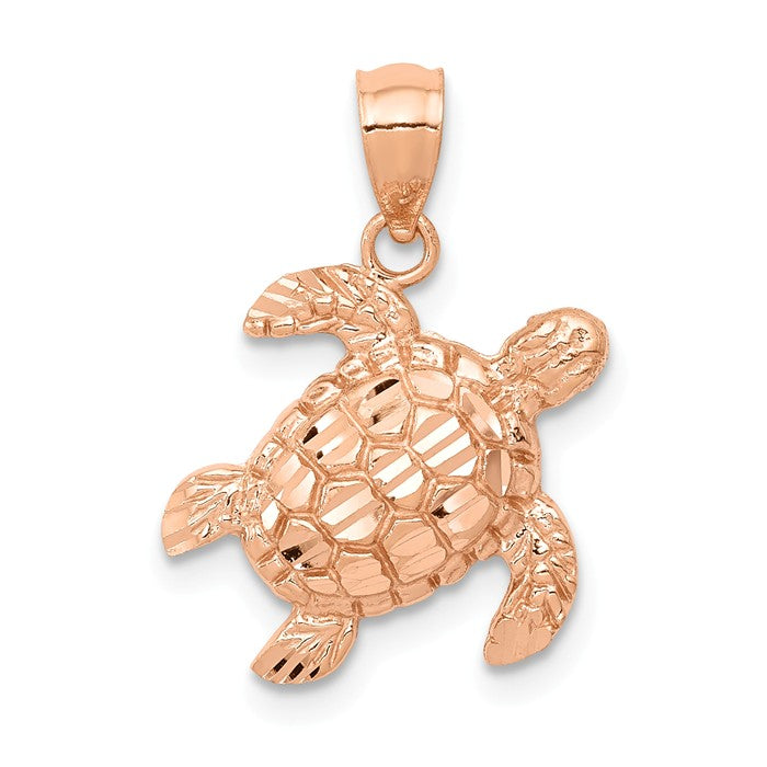 14k Rose Gold Solid Turtle Pendant