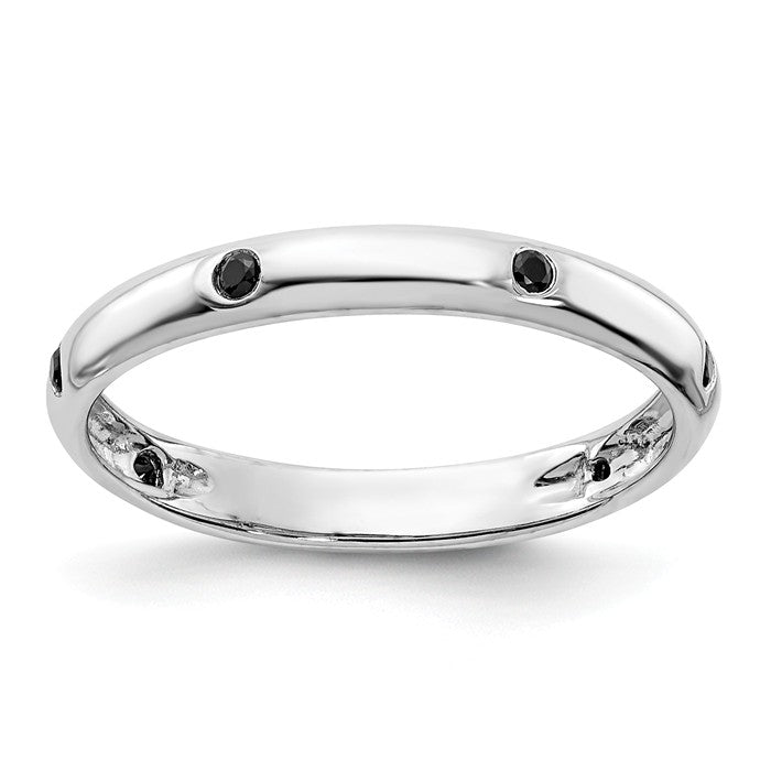 14k White Gold Gypsy Set Black Diamond Eternity Ring