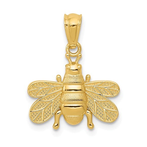 14k Yellow Gold Solid Bee Pendant