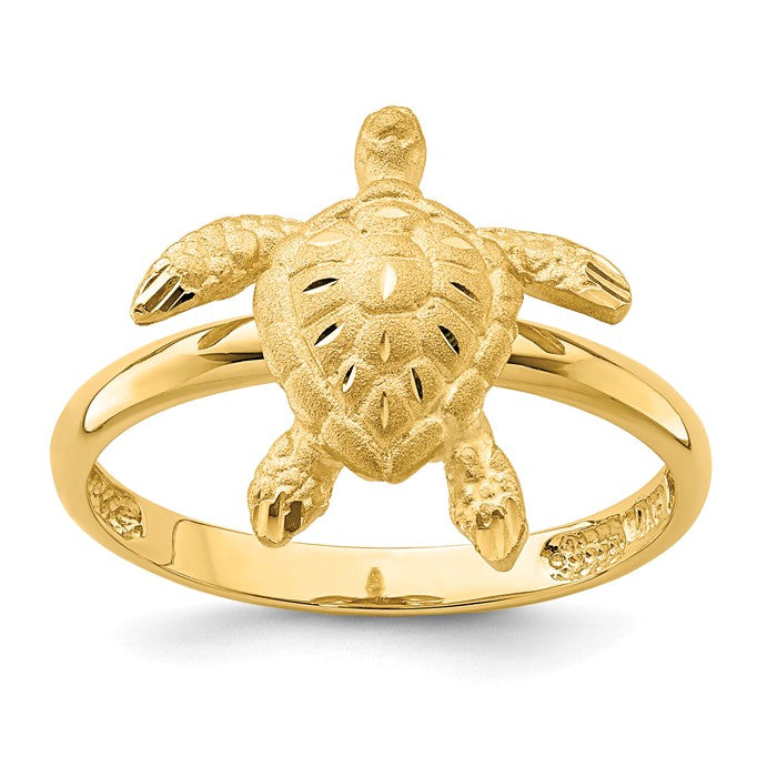14k Yellow Gold Solid Brushed and Polished Sea Turtle Ring