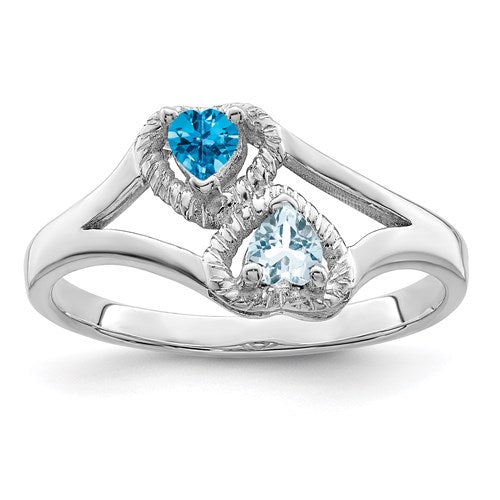 Personalized 2 Stone Birthstone Hearts Mothers or Couples Ring