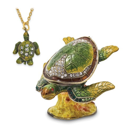 Bejeweled Enameled & Crystal Diving Sea Turtle Trinket Box
