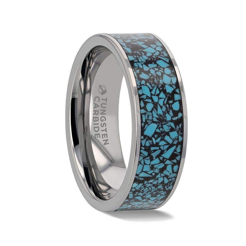 Thorsten TURKUAZ Crushed Turquoise Inlay Tungsten Men's Wedding Band W