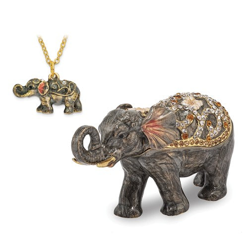 Enameled & Crystal Grey Elephant Trinket Box
