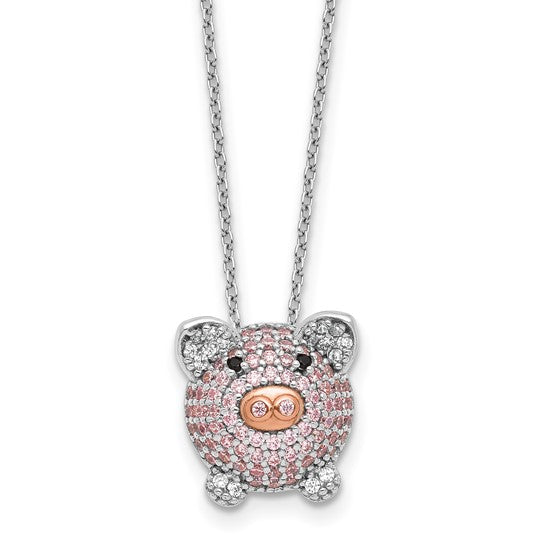 Cheryl M Sterling Silver and Rose Gold Plated CZ Pig Necklace
