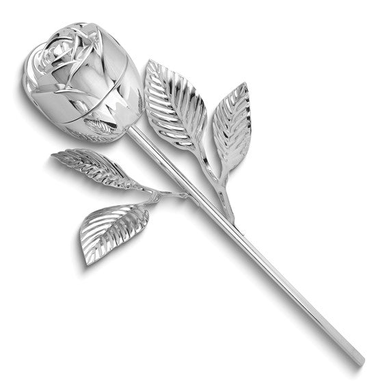 Silver-Plated Long Stem Rose Ring Holder