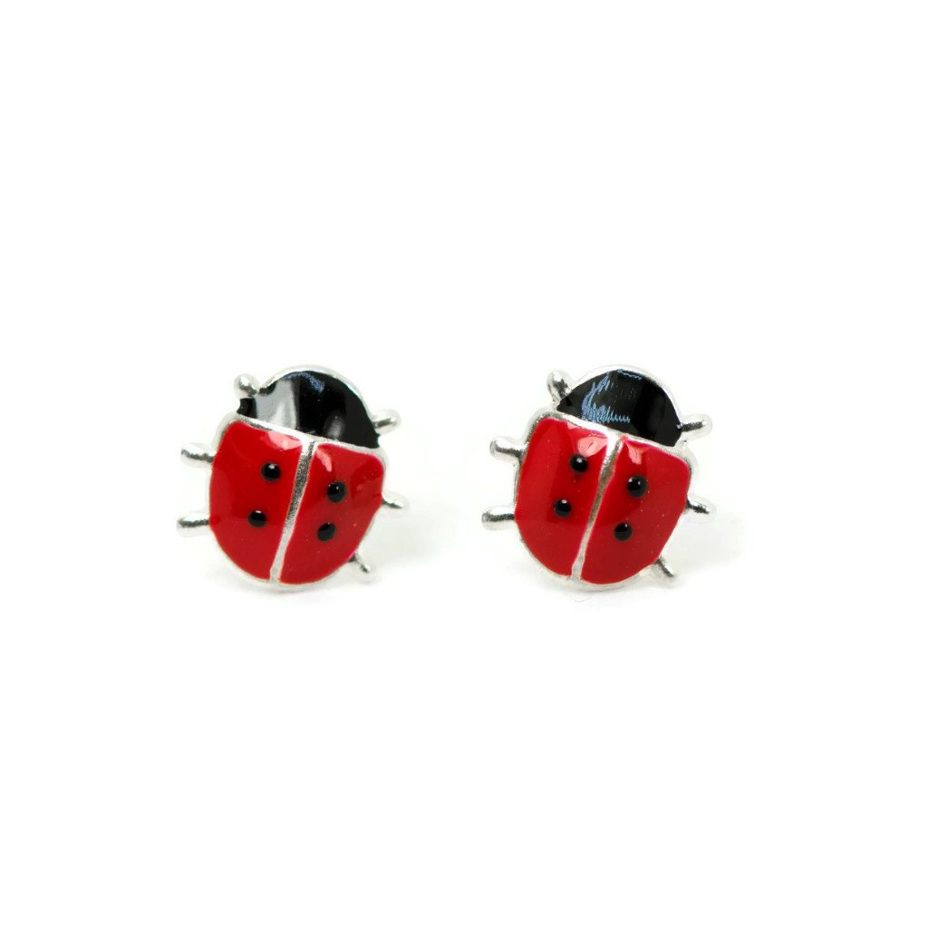 Sterling Silver Children's Red Ladybug Earrings