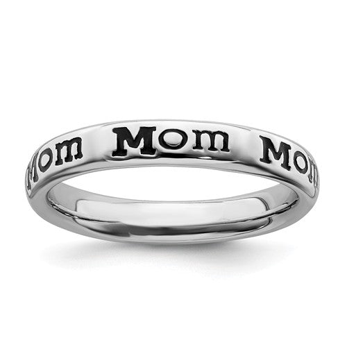 Sterling Silver Stackable Expressions Enameled 'Mom' Ring