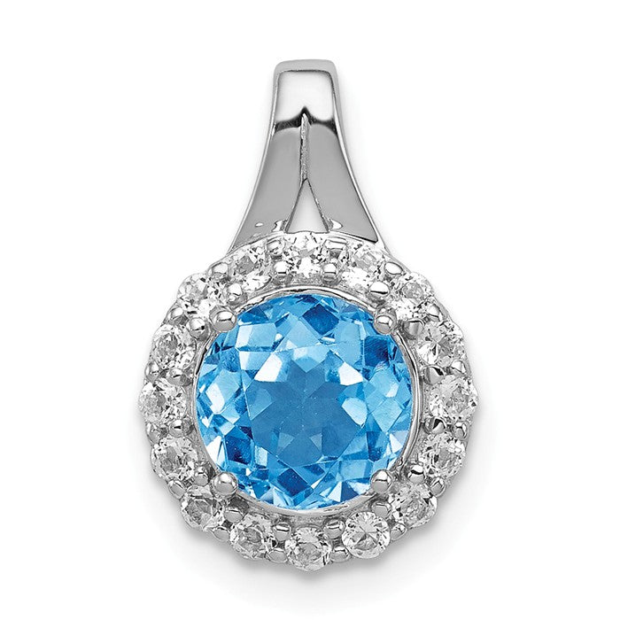 Sterling Silver White Topaz Light Swiss Blue Topaz Circle Halo Pendant