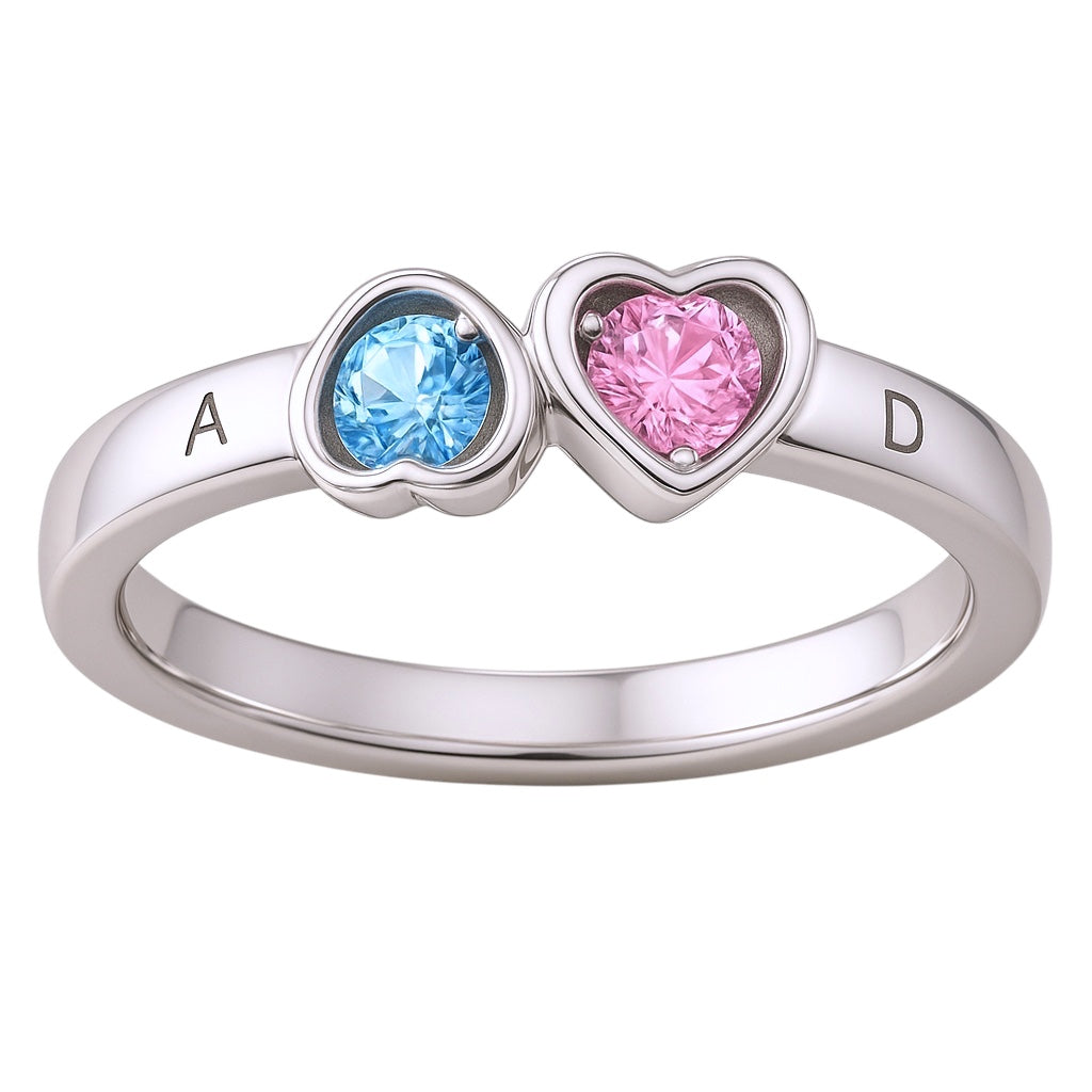 2 Stone Round Birthstone Couple's or Mother's Heart Ring